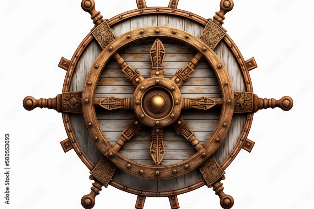 Pirate ship wooden helm illustration, white background. Generative AI ...