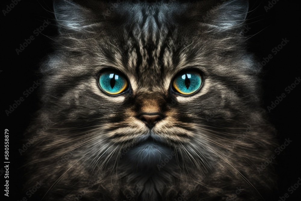 Shock. Creative portrait of a cute cat with eyes that look like human ...