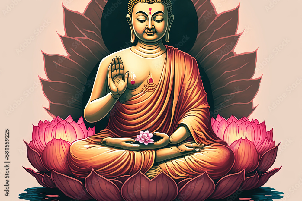 lord buddha, caricature, cartoon, human hands, sitting buddha on lotus ...
