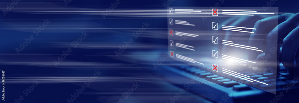 Survey form, check marks on checklist, filling online form and ...