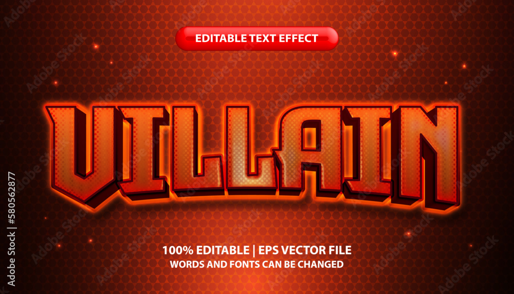Villain text, editable 3d text effect style, futuristic neon glow ...