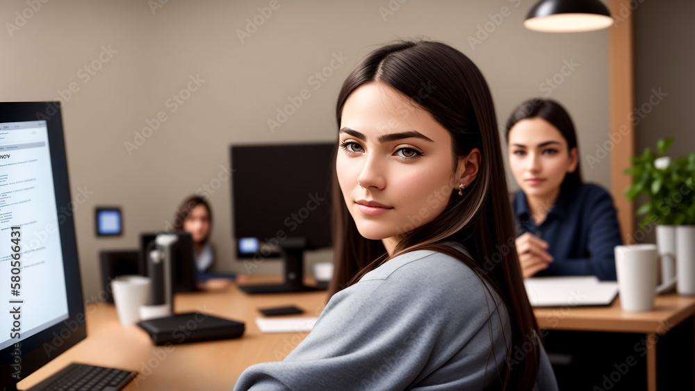 Office workers at work doing the daily routines. AI generated image ...