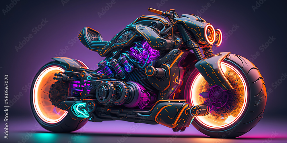 futuristic cyberpunk inspired motorcycle as a glowing object of ...