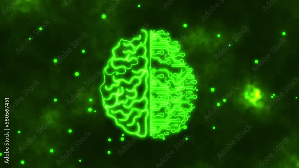 Animated Artificial intelligence (AI), brain animation green, Human ...