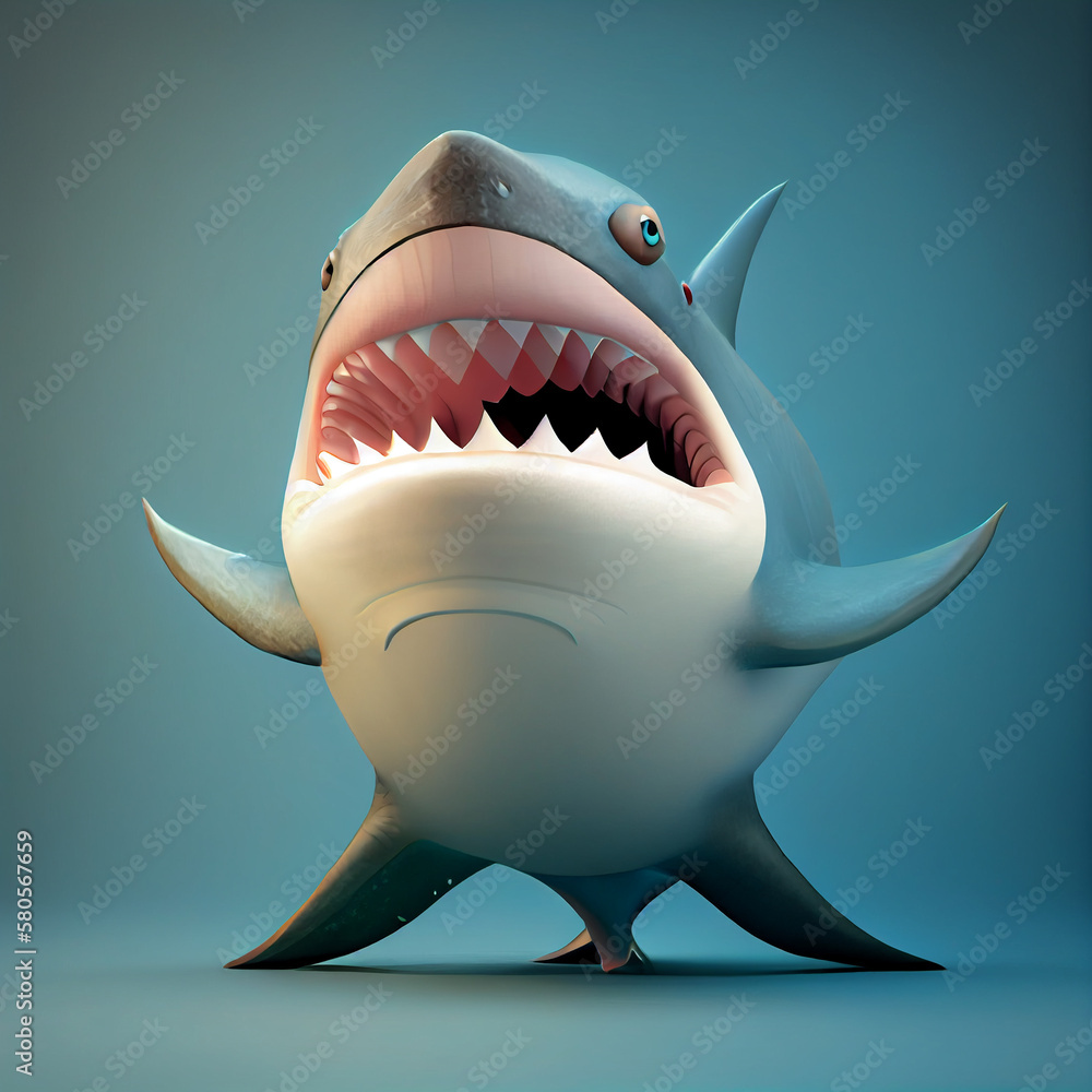 Angry Little Shark Cartoon character Stock Illustration | Adobe Stock