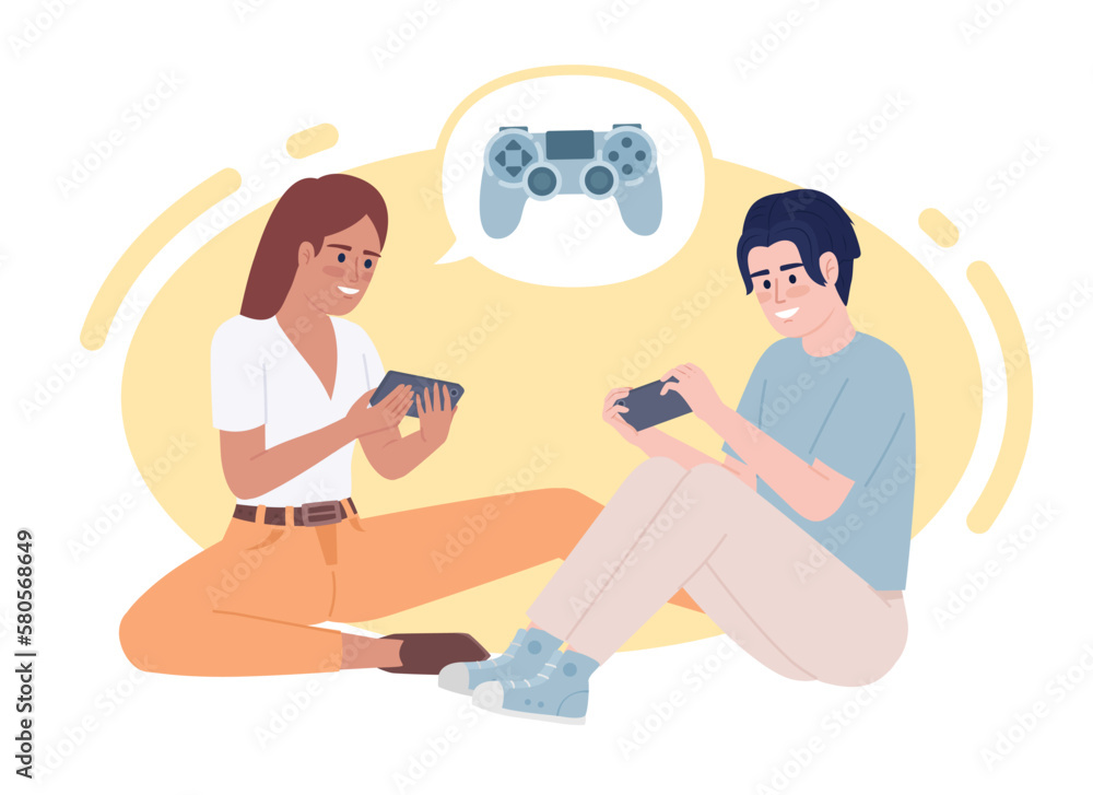Gaming friends 2D vector isolated spot illustration. Gamers buddies ...