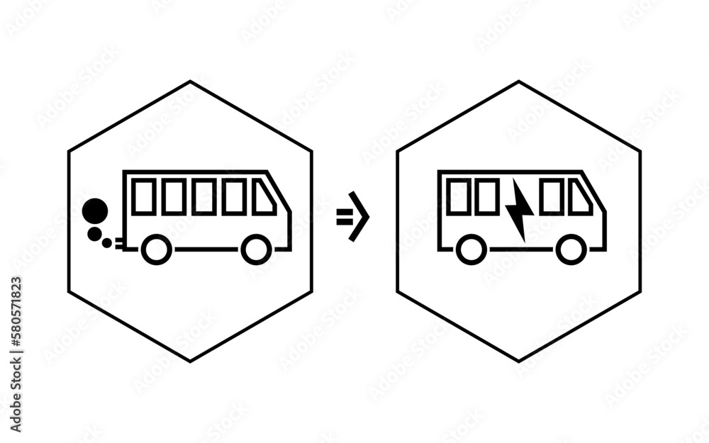 Bus icon for the change from internal combustion engines to e-mobility ...