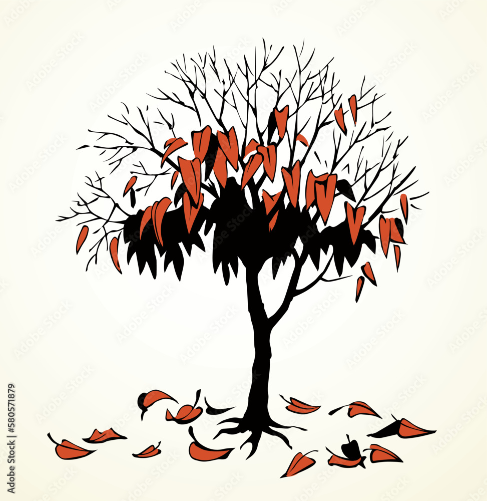 Vector drawing. Withered tree with fallen leaves Stock Vector | Adobe Stock