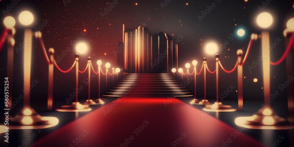 Red carpet background with bokeh lights - Generative AI Stock ...