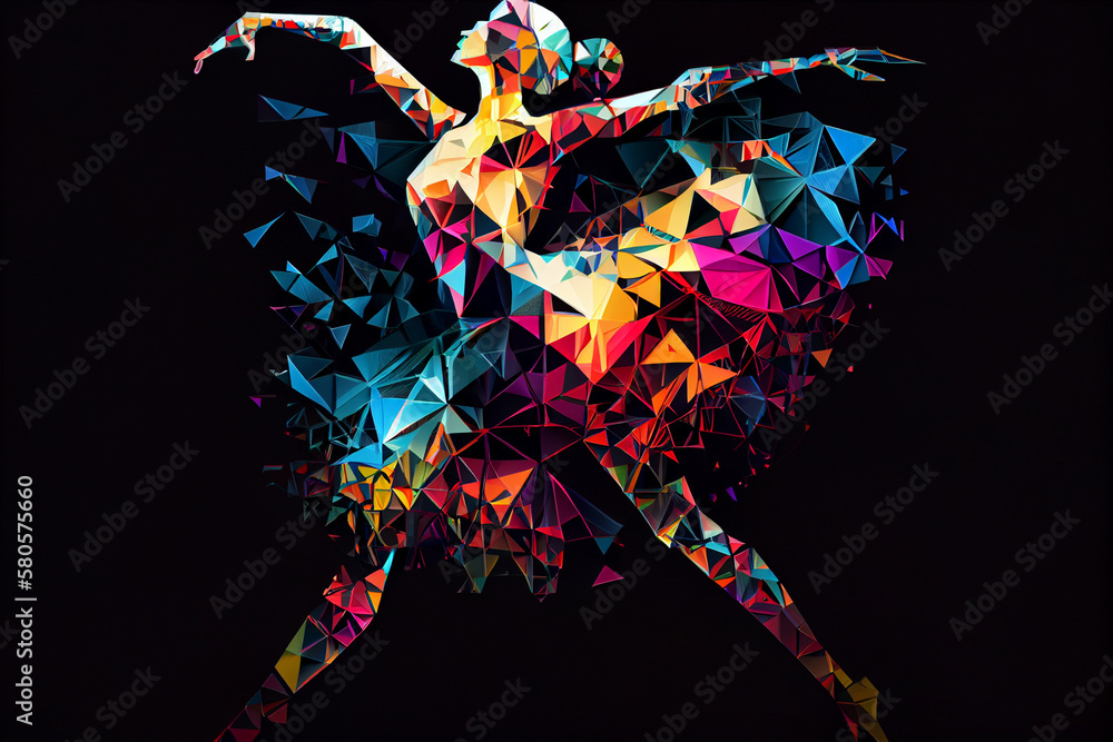 A digital art piece depicting a ballerina in a colorful, abstract ...