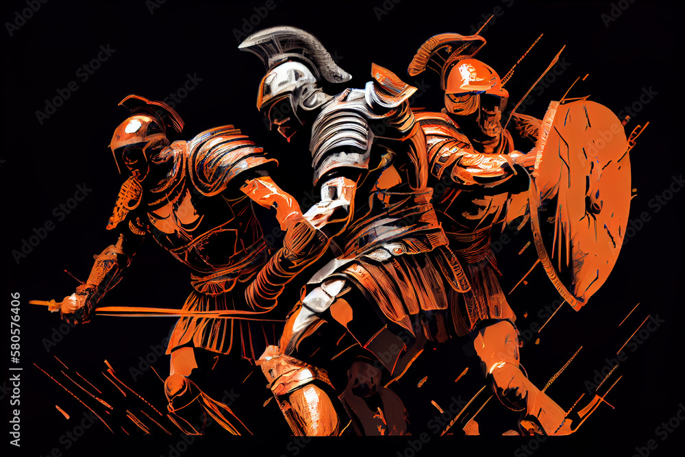 illustration of gladiators in ancient Rome, with a monochromatic color ...
