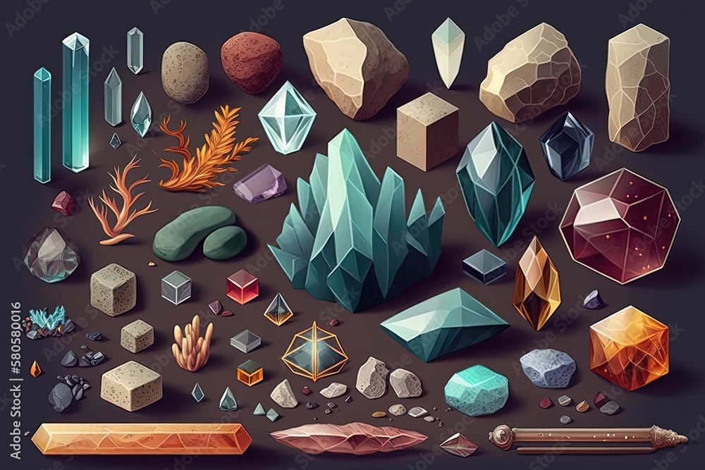 Set of cartoon crystals with various shapes and colors. Playful and fun ...