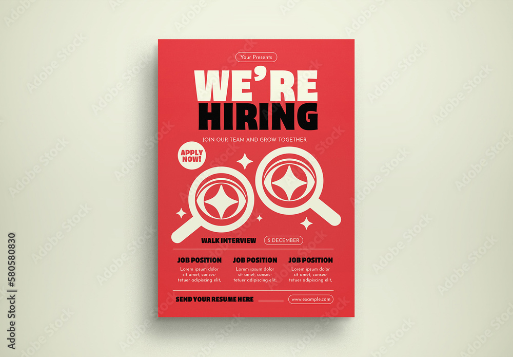 Red Flat Design We're Hiring Flyer Layout Stock Template | Adobe Stock