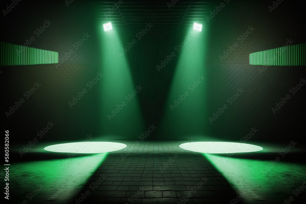 light green spotlights shine on stage floor in dark room, idea for ...