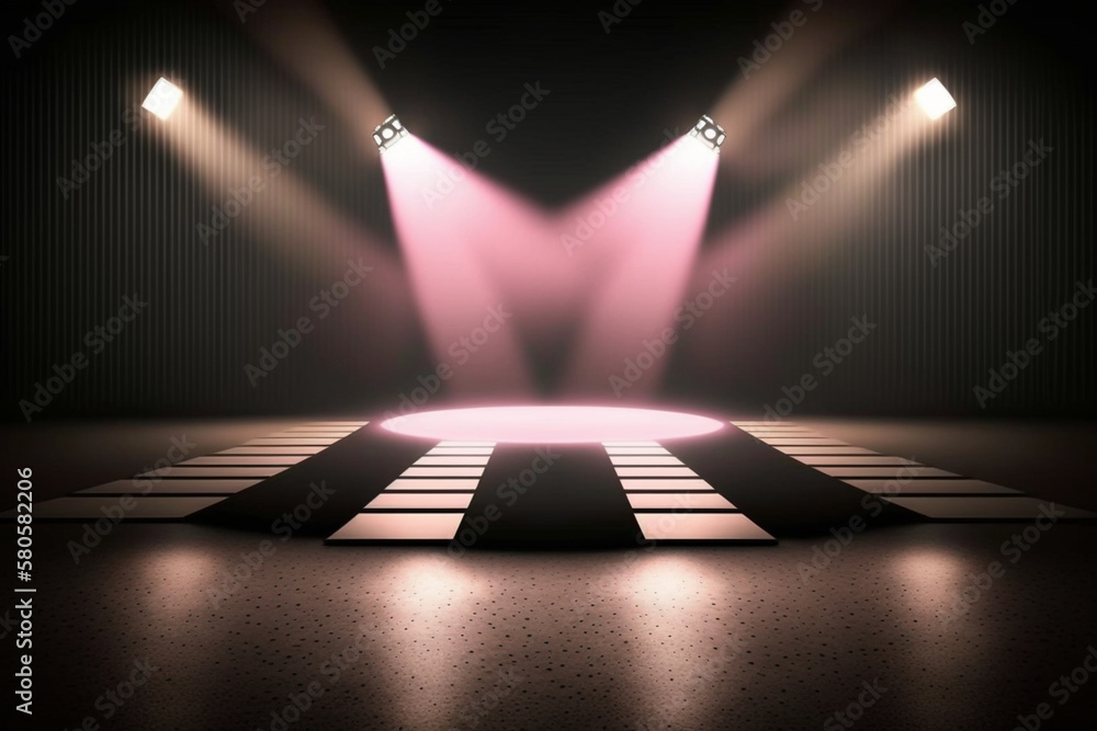 light pink spotlights shine on stage floor in dark room, idea for ...