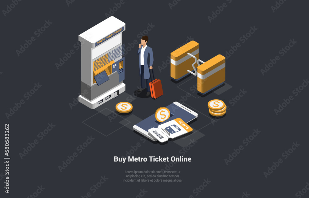 Metro Ticket Online Buying Concept. Passenger Is Buying Ticket At ...
