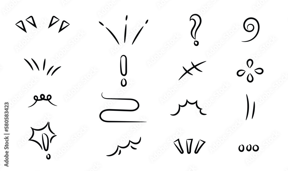 Vector set of hand-drawn cute cartoony expression sign doodle line ...