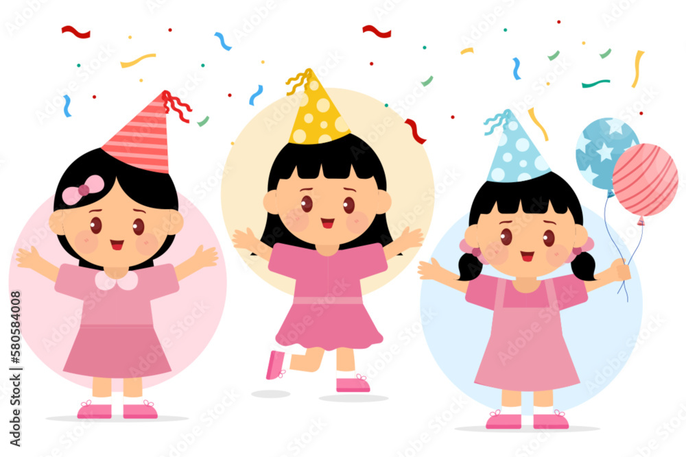 Party cute cartoon character, flat vector illustration Stock Vector ...