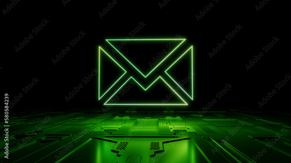 Green neon light Envelope icon. Vibrant colored Email technology symbol ...