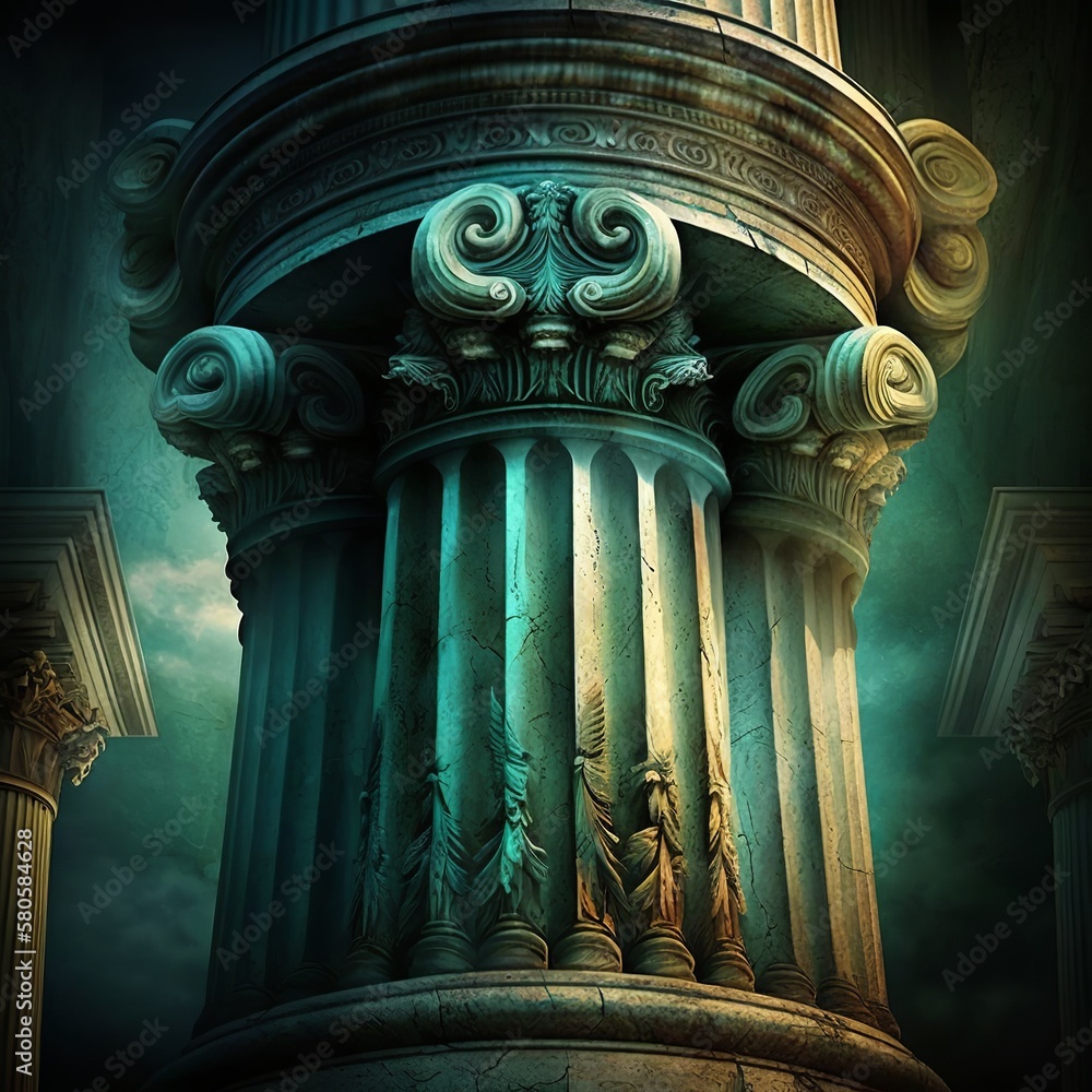 column, ancient with decorative elements artistic representation greek ...