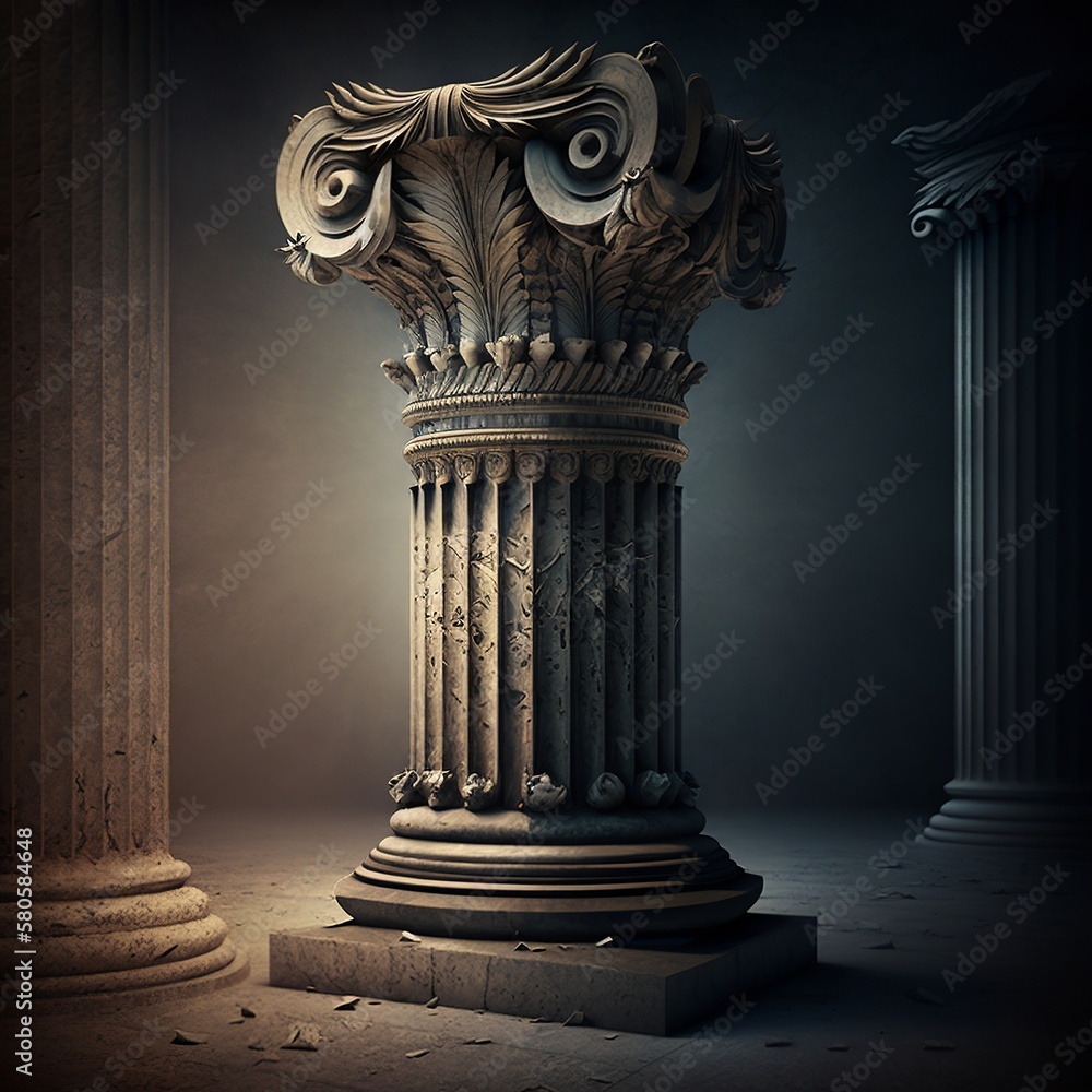 column, ancient with decorative elements artistic representation greek ...