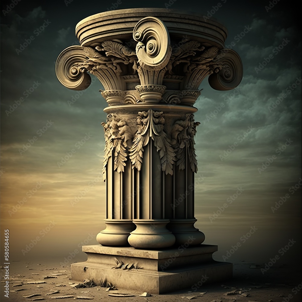 column, ancient with decorative elements artistic representation greek ...