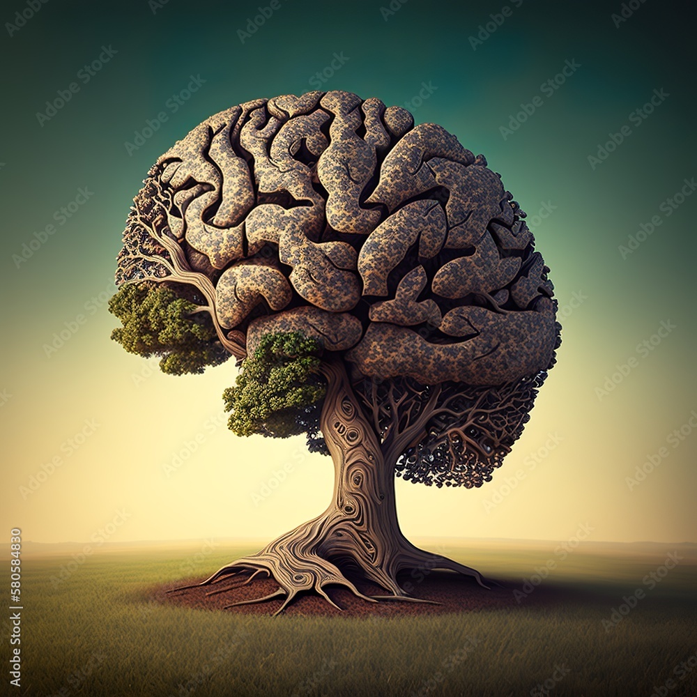 brain shaping tree, symbolizing emotional intelligence human wisdom dry ...