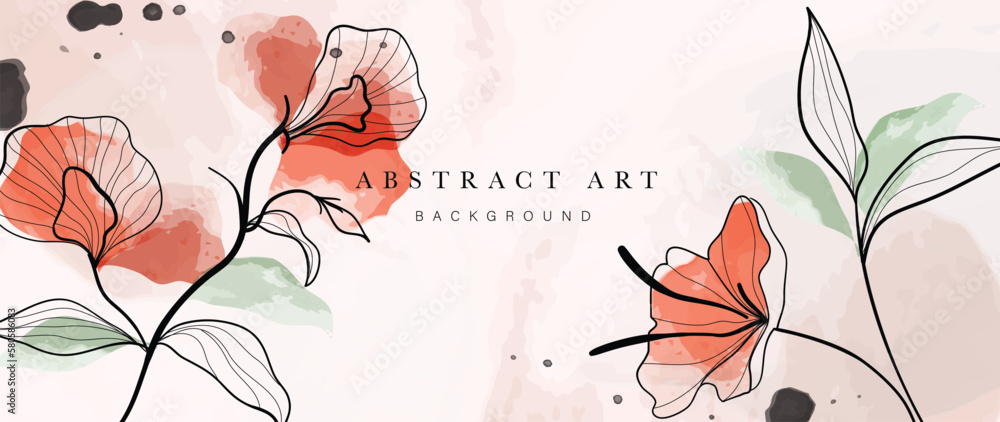 Abstract floral art background vector. Botanical watercolor hand drawn ...