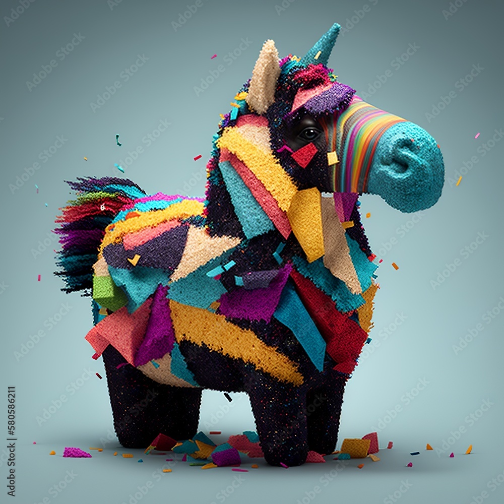 pinata sugar, colored horse unicorn cube hit hard beat it apart ...
