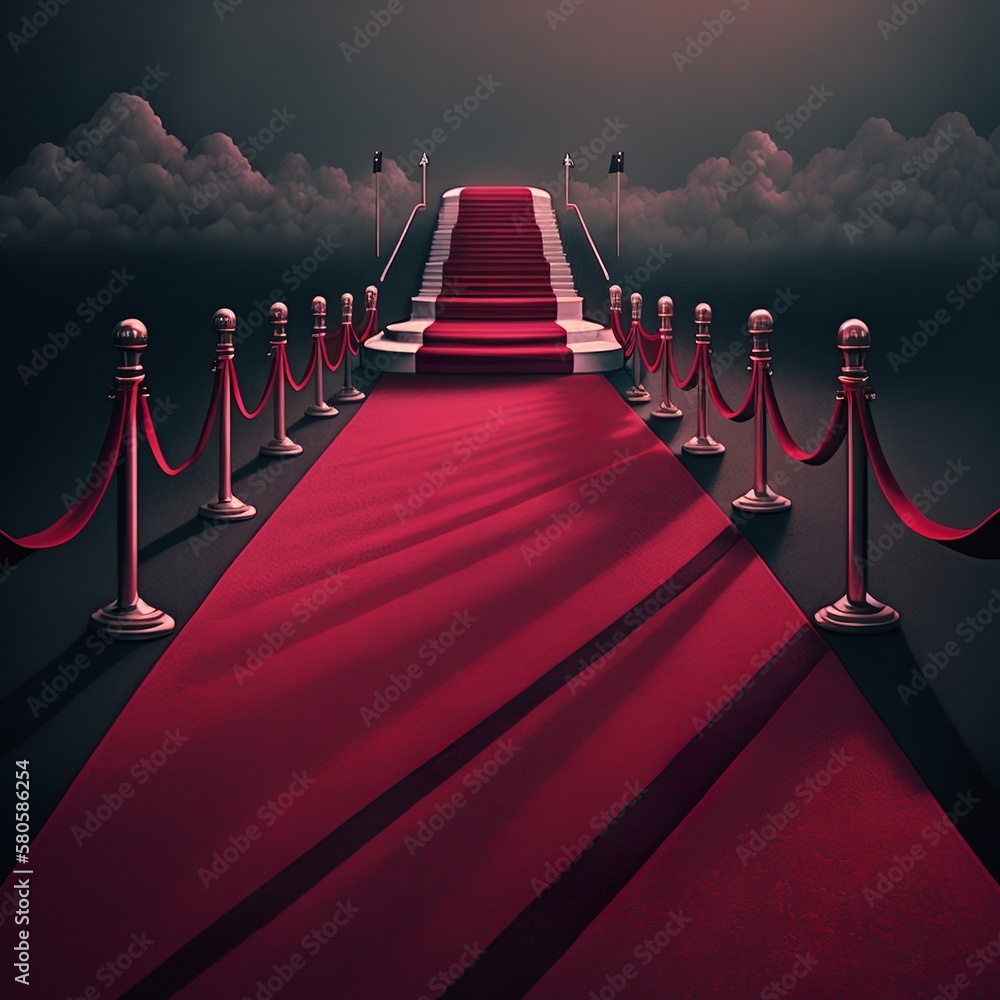 a long endless red carpet protective barriers in front of the building ...