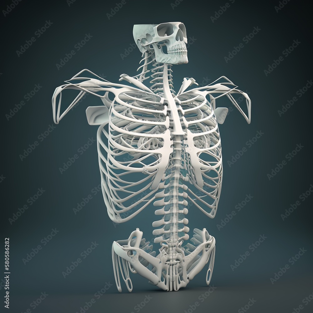 ภาพประกอบสต็อก Rib cage anatomy 3D Illustration with wire frame ...