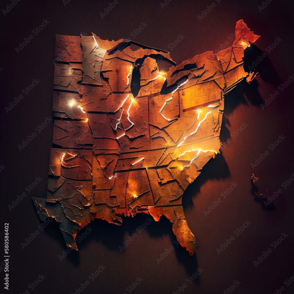 state,map,light glow counties part of the country with black background ...