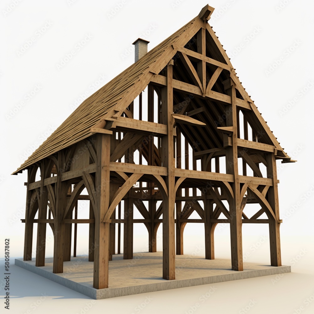 sturdy wooden construction of a house timber framing roof building ...