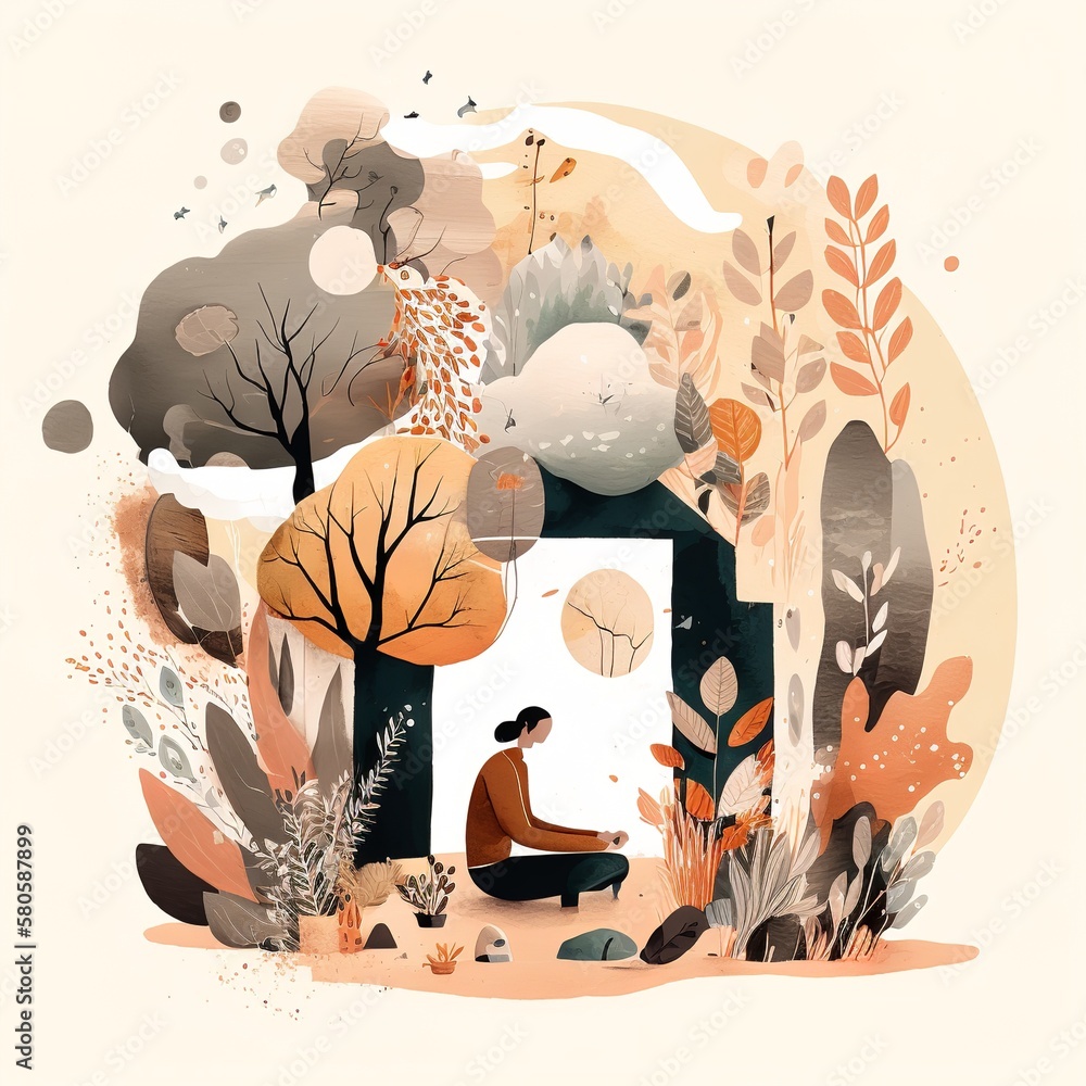 Abstract concept of mindfulness and slow living illustration music ...