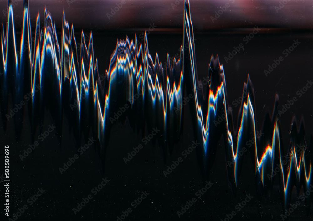 Distressed film. Glitch overlay. Frequency noise. Blue orange color ...