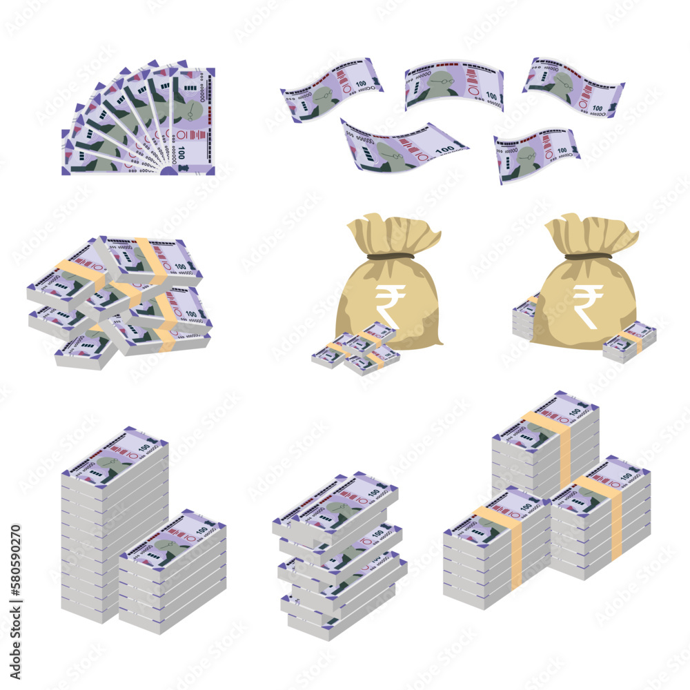 Indian Rupee Vector Illustration. Huge packs of India, Bhutan money set ...