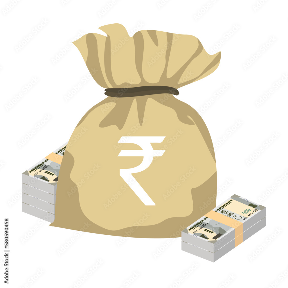Indian Rupee Vector Illustration. India, Bhutan money set bundle ...