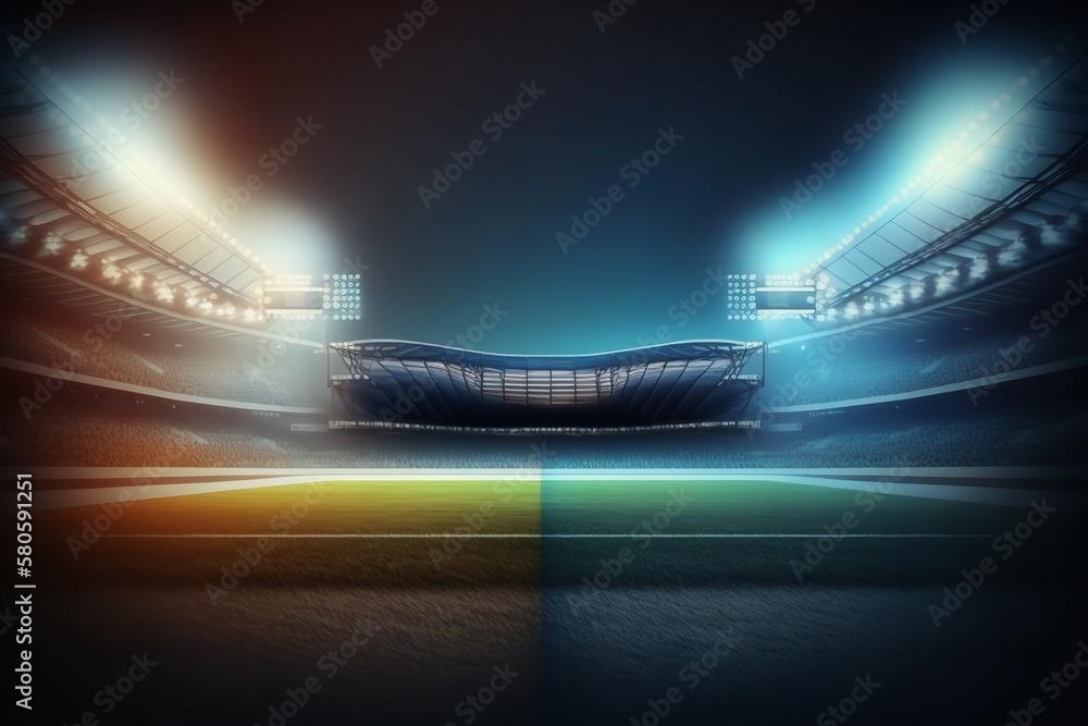Nighttime sports backdrop Stadium for football and cricket with a ...