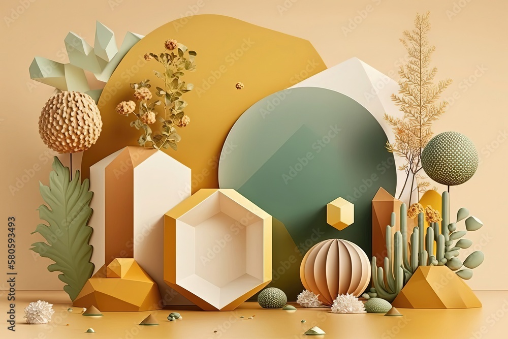 Natural scene with geometric shapes. A unique and creative design that ...