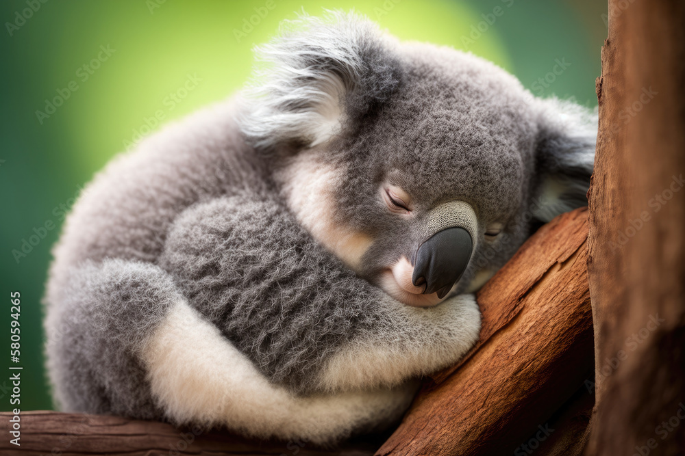 Cute Baby Koala Bear Sleeping under a Eucalyptus Tree in Queensland ...