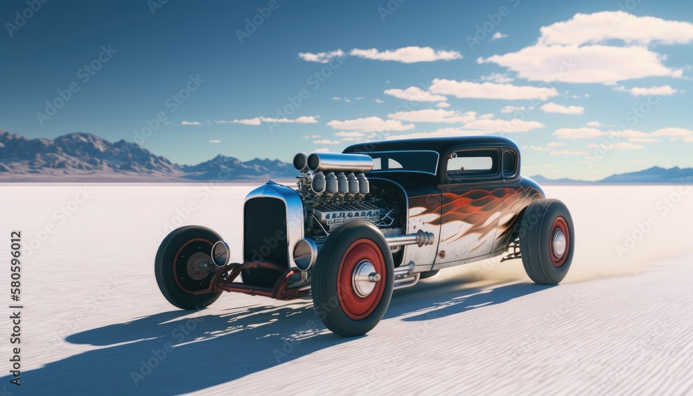 Speeding Hot Rod Racing Across Salt Flats with Blazing Fast High-Speed ...