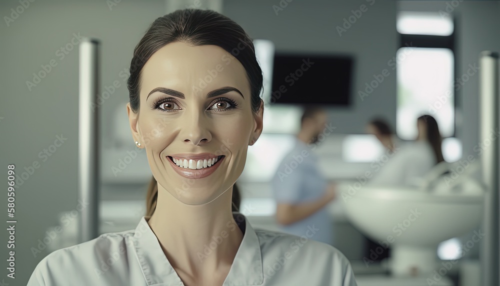 beautiful Asian woman doctor smile wildly at clinic or hospital room ...