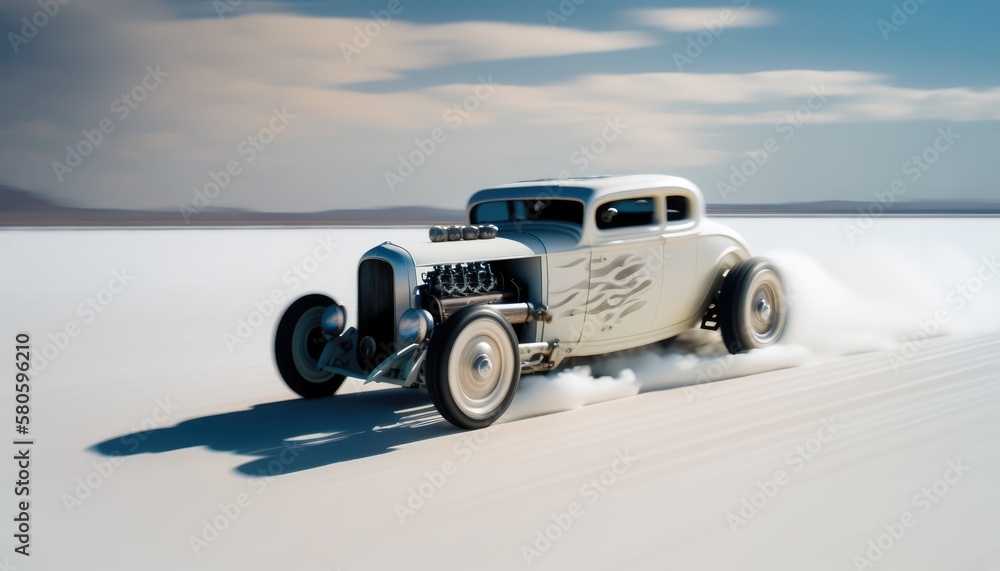 Speeding Hot Rod Racing Across Salt Flats with Blazing Fast High-Speed ...