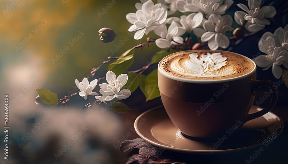 beautiful romance a cup of latte coffee or chocolate serve with cherry ...