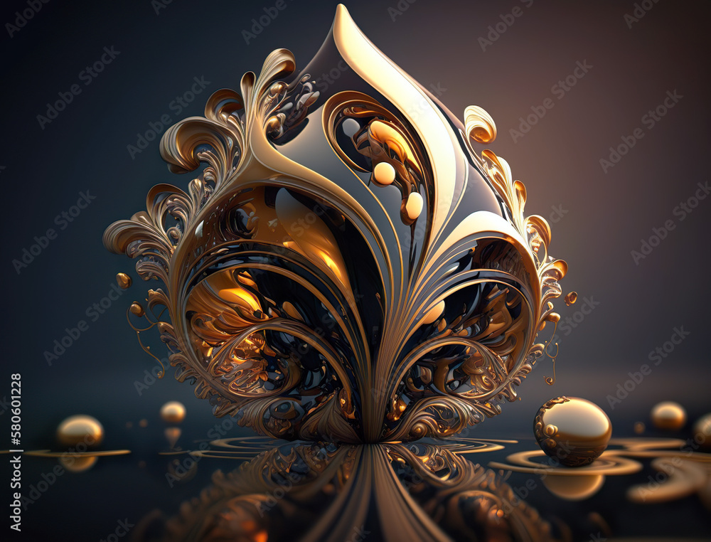 Special objects in 3d design in shining golden color, real luxury ...