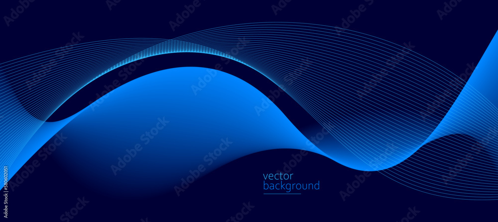 Curve shape flow vector abstract background in dark blue gradient ...