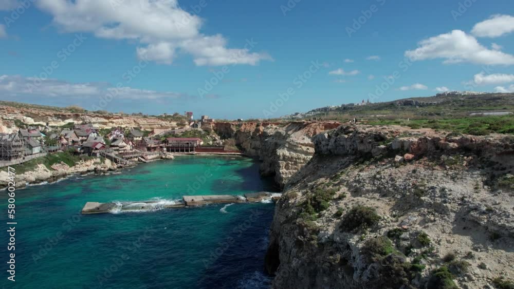 Bird's-Eye View Over Popeye Village Theme Park In Malta With Rocky ...