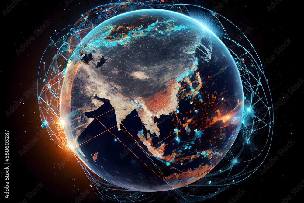 Network connected across planet Earth , view from space. Concept of ...