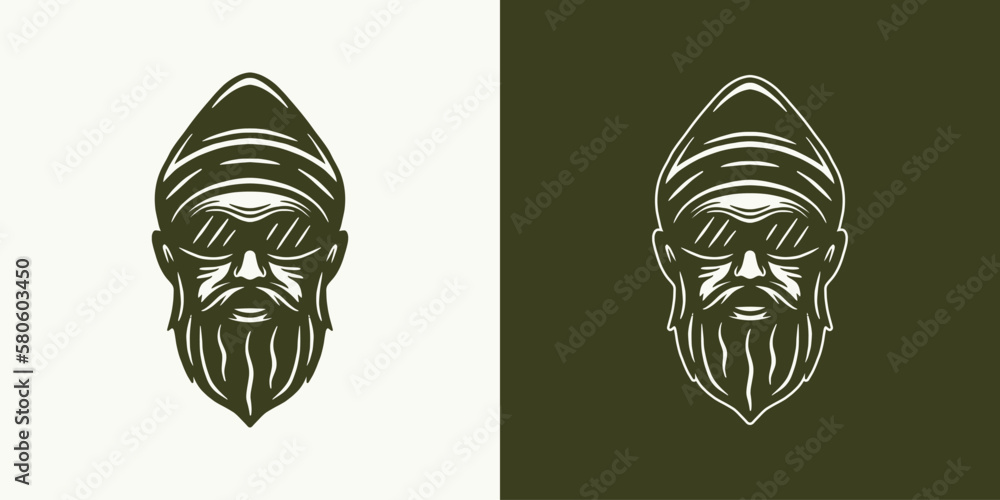 Vintage retro hunting adventure element. Hunter face head. Can be used ...