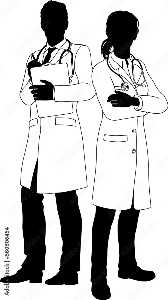 Male man and female woman doctors in silhouette outline Stock Vector ...